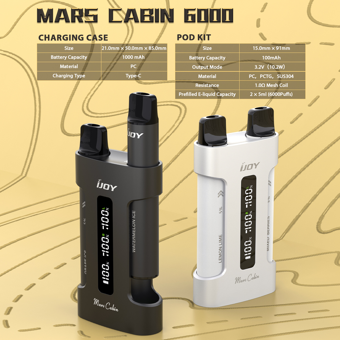 iJoy Mars Cabin 6000 Pod Disposable 5% (2pk), mars cabin disposable